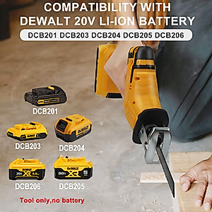 Reciprocating Saw For Dewalt 20V Max Battery, 3200 Strokes Per Minute Variable Speed Trigger Cordless Reciprocating Saw with Brushless Motor, 4 Saw Blades for Wood & Metal Cutting (Tool Only)