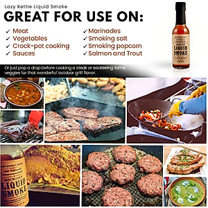 Lazy Kettle Brand All Natural Liquid Smoke | Perfect for Flavoring Meat | Hickory | Used to Flavor Beef Jerky, Steak, Fish, Cheese, Sauces and More | 5 Oz Each