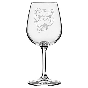 Bulldog Dog Themed Etched 12.75oz Wine Glass
