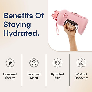 HYDRARANK Half Gallon Water Bottle with Storage Sleeve and Straw Lid - BPA Free Large Gym Water Bottles for Women - Leak Proof - Reusable Pink Water Jug with Strap, Handle (74 Ounce)