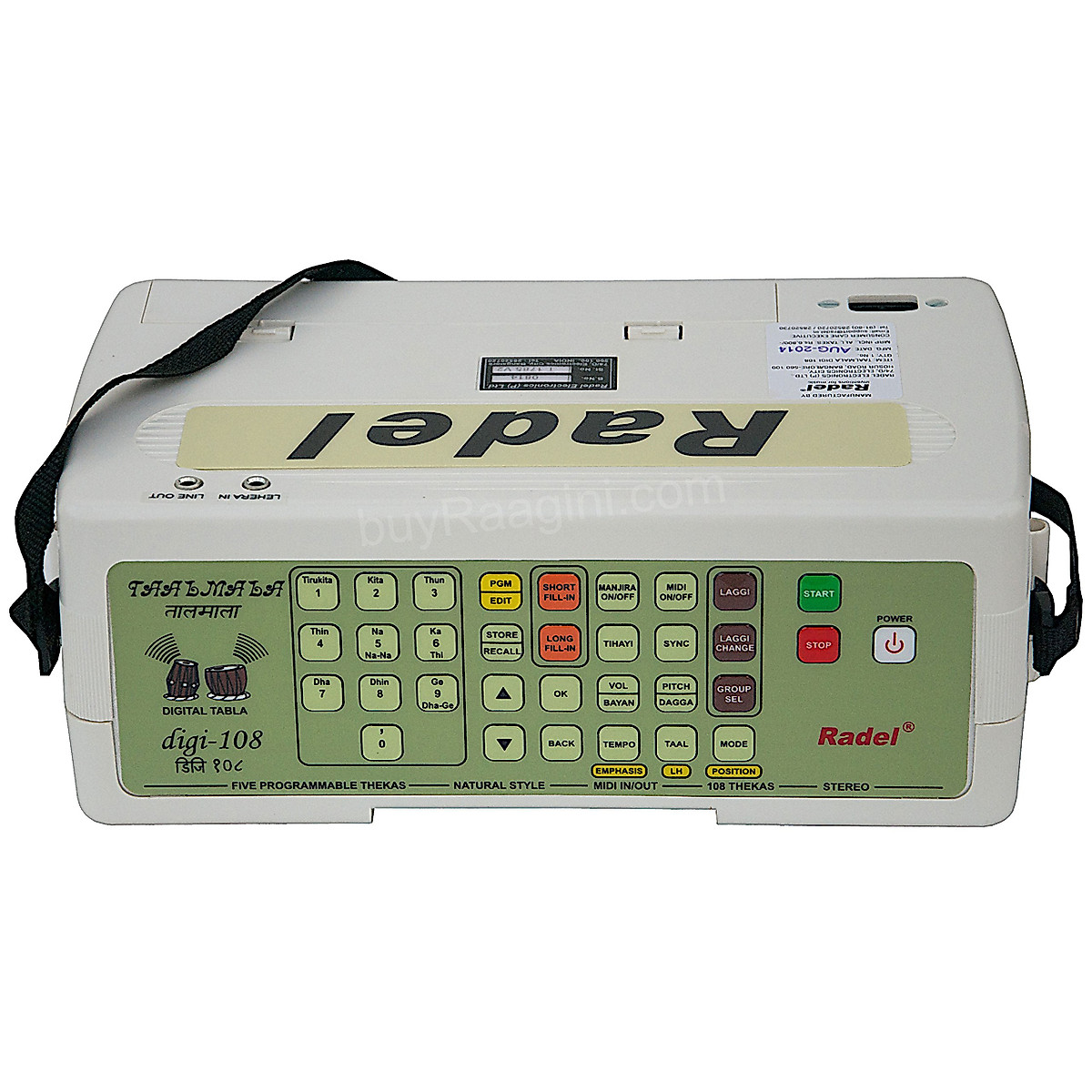 Electronic Tabla - RADEL Taalmala - Digi 108, Electronic Tabla and Manjira - Tabla Sampler, DJ Tabla Sound Machine, Instruction Manual, Power Cord, Bag (PDI-AAF)