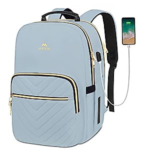 MATEIN 15.6 Laptop Backpack, Quilted Cute Slim Backpacks for Women with Luggage Strap & Leather Handle, Lightweight Fashion Travel Computer Bag Padded Durable Casual Daypack for Office, Business, Blue