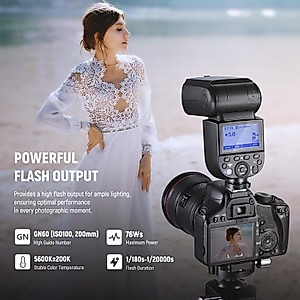 NEEWER Z760-C TTL Flash Speedlite Compatible with Canon DSLR Cameras, 76Ws GN60 2.4G 1/8000s HSS Speedlight, TCM Conversion, 7.4V/2600mAh Lithium Battery Charger Set, 480 Full Power Flashes