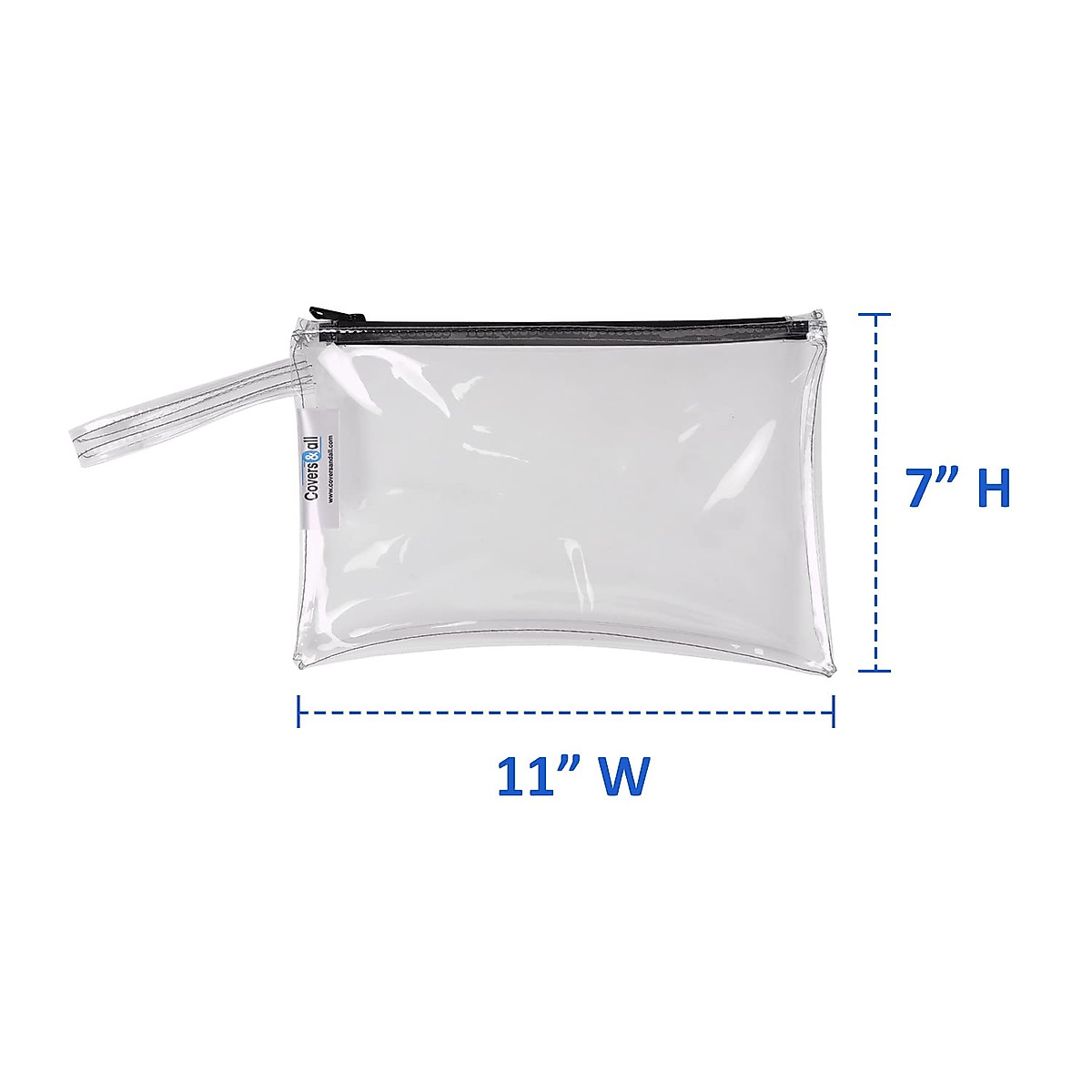 Covers & All Tool Bag, 18 Oz 48 PHR, Ultra-Clear PVC Tool Pouch with Belt for Hanging, Multipurpose Use Clear Zipper Pouches for Easy Organization, Toiletry, Makeup (11” W x 7” L, Clear)