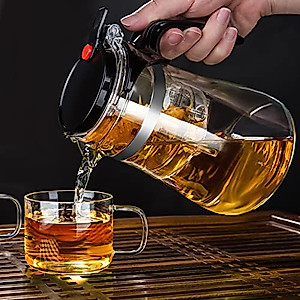 PARACITY Glass Teapot 34 OZ, Brewing Time Controlled with One Button Press to Filter the Tea Soup, Glass Tea Pot with Removable Plastic Infuser, Blooming and Loose Leaf Tea Maker, Borosilicate Blass