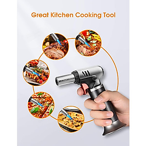 Butane Torch with Fuel Gauge,Homitt Refillable Cooking Torches with One-handed Operation &Safety Lock,Adjustable Flame,Fit All Butane Tanks Kitchen Culinary Butane Torch for Cooking,Baking,BBQ