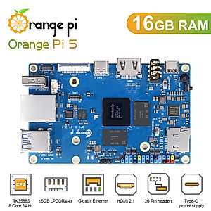 Orange Pi 5 16GB Rockchip RK3588S 8 Core 64 Bit Single Board Computer, 2.4GHz Frequency 8K Video Decoding Open Source Board Mini PC Run Orange Pi OS,Android12,Debian11 (Pi 5 16GB+5V4A TypeC Supply)