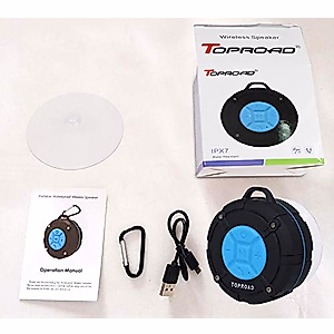 TOPROAD Portable Shower Speaker, IPX7 Waterproof Wireless Outdoor Speaker with HD Sound, 2 Suction Cups, Built-in Mic, Hands-Free Speakerphone for Bathroom, Pool, Beach, Hiking, Bicycle