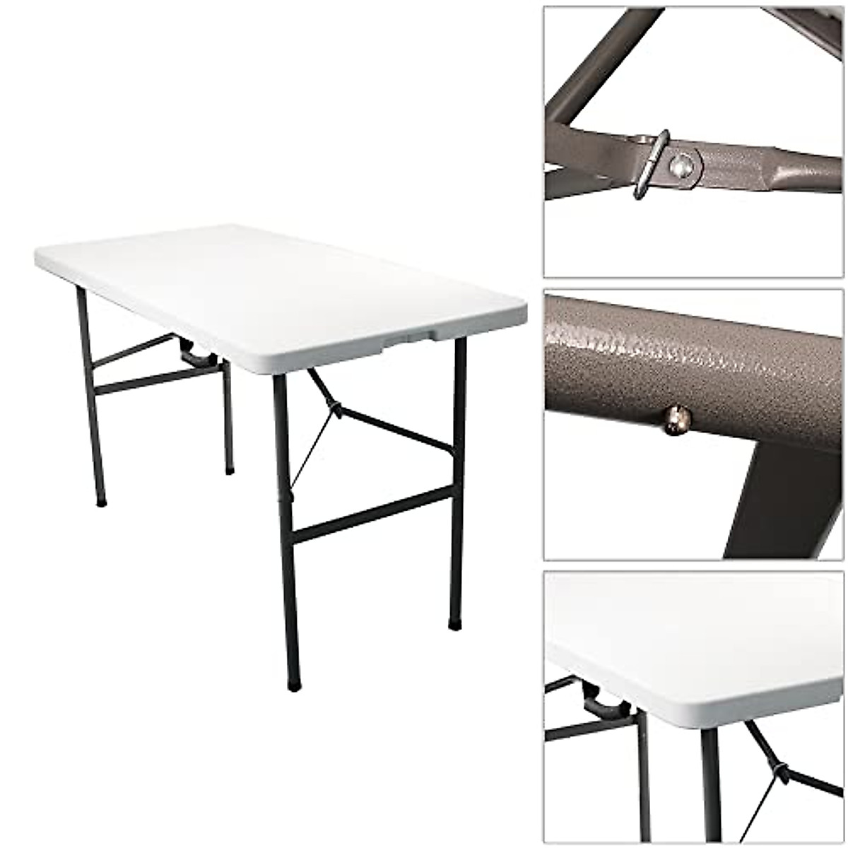 CMFTGDS 4ft Plastic Folding Table, Indoor Outdoor Folding Utility Table Plastic Dining Table for Picnic Party Camping, Portable w/Handle Fold Up Table with Lock, Adjustable Height, White