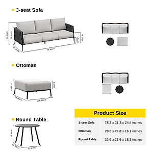 EAST OAK Life Chatter Patio Furniture Set, Outdoor Furniture Sectional Sofa Set with Round Coffee Table, 4 Seats Sofa Deep Seating with Thick & Washable Cushions, Earth Black & Misty Grey