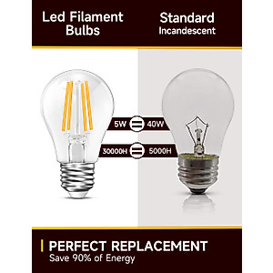 UNILAMP A15 Dimmable LED Light Bulbs, E26 Edison Light Bulb 40 Watt Equivalent, 5W LED Filament Light Bulb, Warm White 2700K, 500LM Ceiling Fan Light Bulbs for Vintage Appliance Bulb, 4 Pack