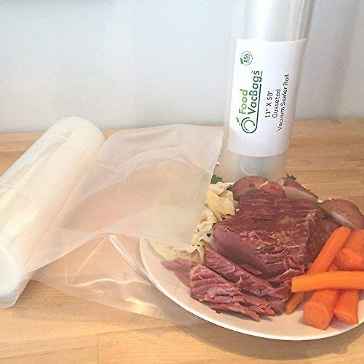 FoodVacBags Expandable Vacuum Sealer Bags 11-inches by 50-feet Heat Seal Rolls Commercial Grade for Large Roasts, Casseroles, Game Compatible with Foodsaver (1 Roll)