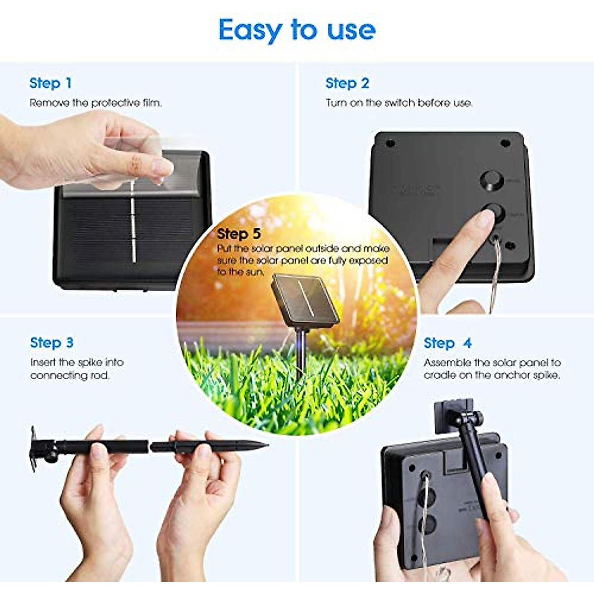 MAOKOT Solar Powered String Lights, 1Pack 72FT 200 LED Blue Solar String Lights, 8Modes Waterproof Outdoor Solar Lights for Gate Yard Garden Christmas Decorations (Blue)