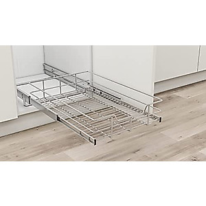 Pull Out Cabinet Organizer - Slide Out Under Cabinet Basket for Kitchen, Bathroom, Pantry Heavy Duty Slide Out Shelves, Requires At Least 15” Cabinet Opening (14.6W x 22D x 5.5H inch, Chrome)