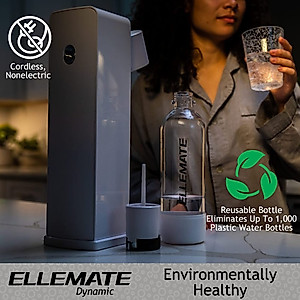 Ellemate Dynamic Carbonated Drink Maker with 2 CO2 Cartridges; Fizz Soda, Water, Wine, Juice and More; Adjustable Carbonation (Machine + CO2 Cylinder, Blanc White)