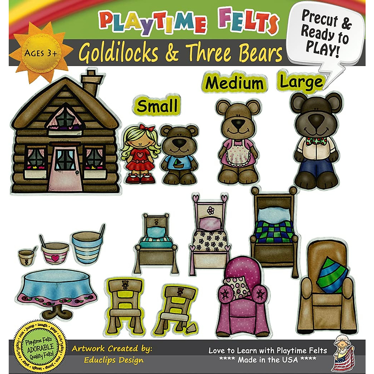 Goldilocks and Three Bears Felt Story Set | 19 PRECUT & Ready to Play Colorful & Durable Felt Pieces for Toddlers, Preschool & Kindergarten | Reusable Felt Board Stories