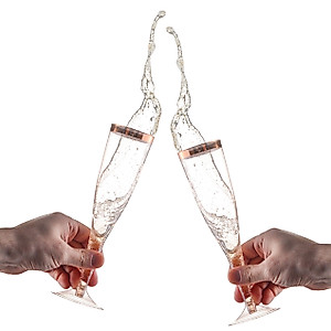 Rose Gold Plastic Champagne Flutes Disposable - Rose Gold Glitter with a Rose Gold Rim - [1 Box of 36 ] 6.5 Oz - Elegant Stylish Mimosa Glasses Perfect for Weddings Bachelorette Party, Events