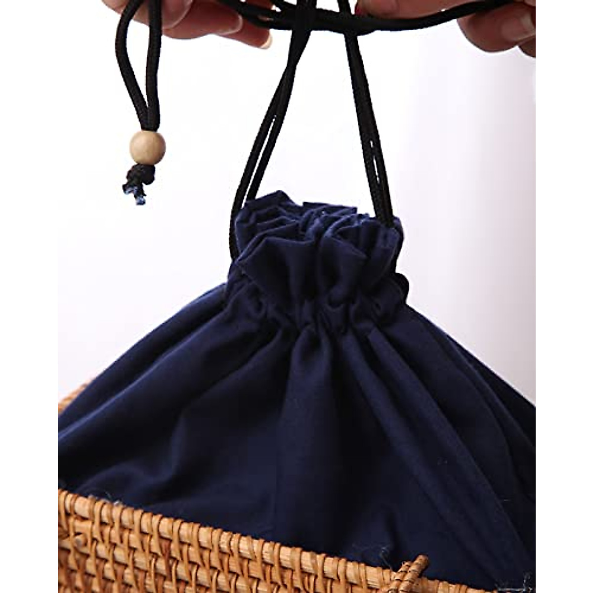 Rattan Woven Handbag Tote Bag w/Cucurbit & Tassel Accessory, Chinese Natural Women Beach Purse Basket for Summer, Mom's Gift (Size : 25x15x15cm/9.8x5.9x5.9in)