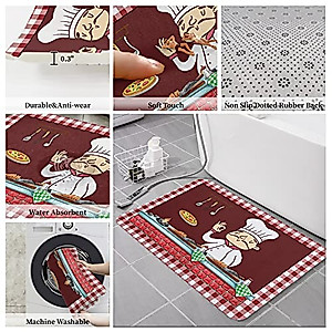 Red Plaid Kitchen Mats and Rugs, Anti-Slip Kitchen Floor Mats, Water Absorbent Comfort Memory Foam Standing Mats for Office, Sink, Laundry, Kitchen Chef and Cooking Utensils Art Prints