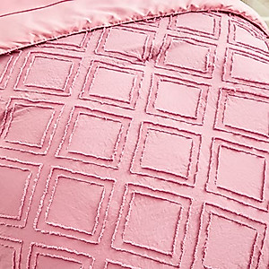 4 Pieces Tufted Toddler Bedding Set Solid Pink Jacquard Tufts, Soft and Embroidery Shabby Chic Boho Bohemian Design for Baby Girls, Includes Comforter, Flat Sheet, Fitted Sheet and Pillowcase