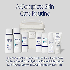 Obagi Medical Nu-Derm Fx System Normal to Oily Bundle - Includes: Foaming Gel, Toner, Clear, Exfoderm Forte, Blend. Hydrate and Sun Shield.
