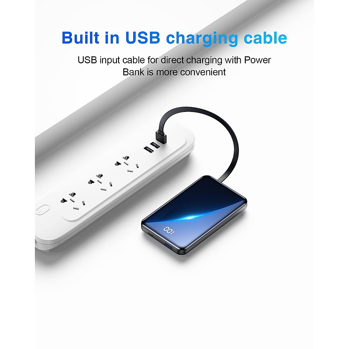 Portable Charger small Power Bank 12000mAh,Mini Fast Charging Power Bank,Battery Bank with Built-in Cables,2 Input and 4 output External Battery Pack Compatible with iPhone14/13/12/11/10/9/Android etc