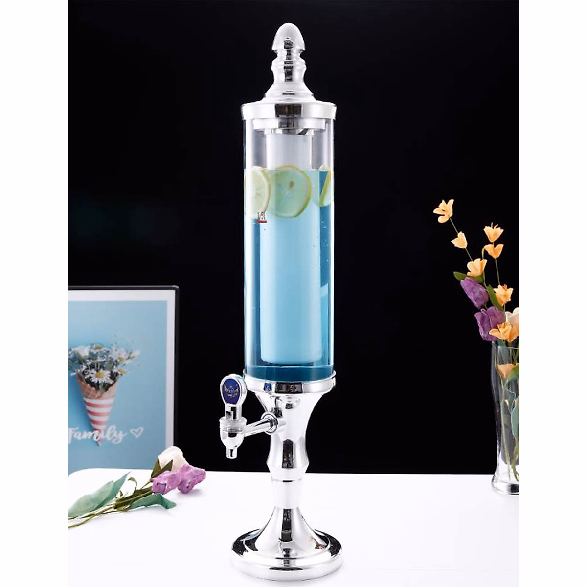 NOMAL Tabletop Wine Beer Tower Beverage Juice Dispenser with LED Colorful Shinning Lights for Bar Party Restaurant KTV Barbecue Restaurant (Silver,1.5L)