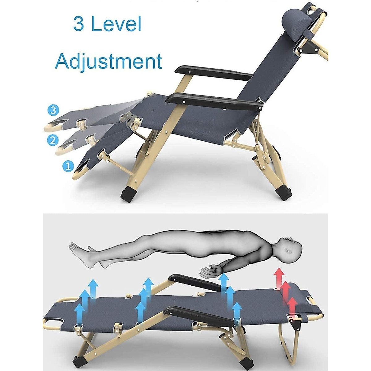 GeRRiT Home Chair Sun Lounger Recliner Chairs 600D Oxford Folding Lawn Lounge Chairs Garden Reclining Chair with Headrests for Outdoor Patio, Camping