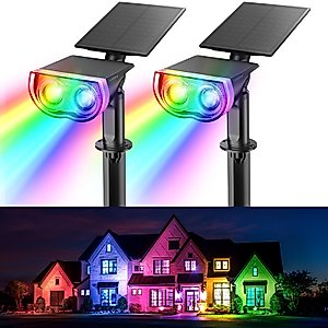 Linkind RGB Solar Spot Lights Outdoor, Solar Lights Outdoor Waterproof IP67, Color Changing Solar Spotlights for Yard, Landscape Decor, Dusk to Dawn, 2 Pack(Multicolor)