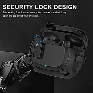 Case for New Beats Studio Buds + (2023) / Beats Studio Buds 2021, Secure Lock Hard Rugged Cool Protective Cover for Beats Studio Buds Plus Case, Wireless Earbuds Case Accessories with Keychain, Black