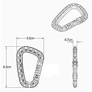 11pcs ITW Medium Tactical Outdoor Carabiner Hook Backpack Molle System D Buckle Military Outdoor Bag Hiking Climbing Accessories (Black)