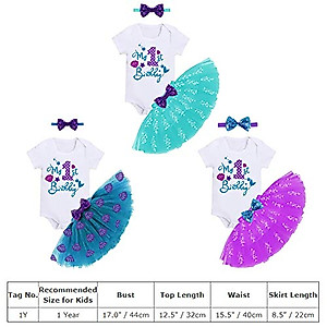 Mermaid 1st Birthday Outfit Baby Girl My First Birthday Cake Smash Photo Shoot Romper Little Mini Tutu Skirt Shiny Headband One Year Old Summer Nautical Ocean Themed Birthday Party Supplies Purple 1T