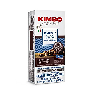 Kimbo 10 Count Espresso Lungo Capsules in Aluminium - Smooth & Rich Italian Roast for Nespresso Machines