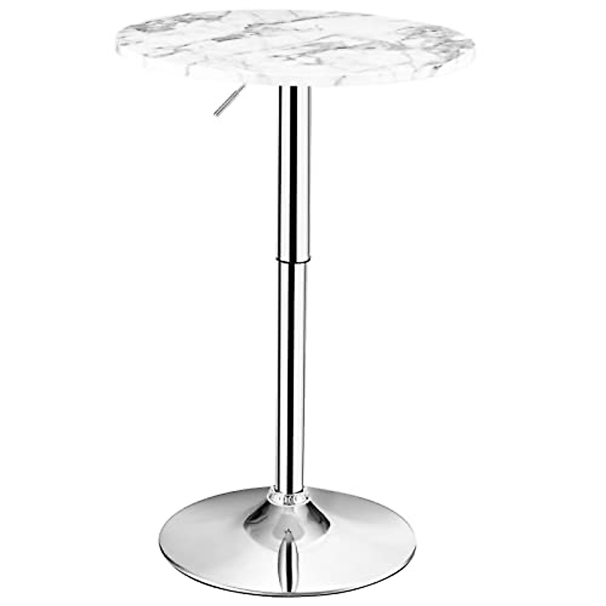 TUOCHUFUN Round Cocktail Bistro High Table with Black Top and Base，360° Swivel Cocktail Pub Table with Sliver Leg for Home, Bar Table (White)