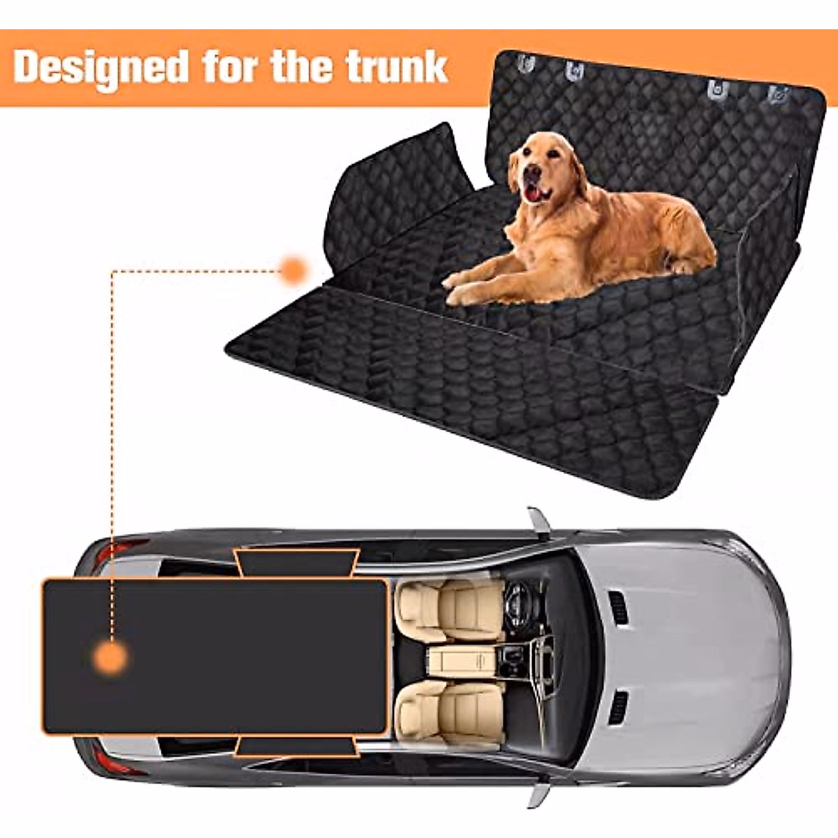 PETICON SUV Cargo Liner for Dogs, Waterproof Pet Cargo Cover Dog Seat Cover Mat for SUVs Sedans Vans with Bumper Flap Protector, Non-Slip, Large Size Universal Fit, Black