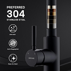 WEWE Black Kitchen Faucet, Kitchen Faucets with Pull Down Sprayer Commercial Stainless Steel Single Handle Single Hole Kitchen Sink Faucet for Farmhouse Camper Laundry Rv Bar