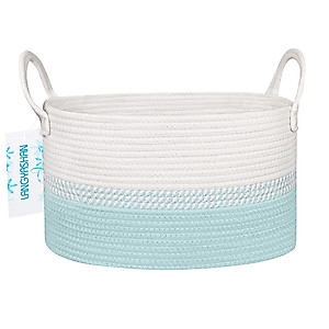 LANGYASHAN Rectangular Woven Rope Basket Decorative Blanket Basket for Living Room Storage or Nursery Laundry Hamper Basket with Handles Laundry Basket(Blue)