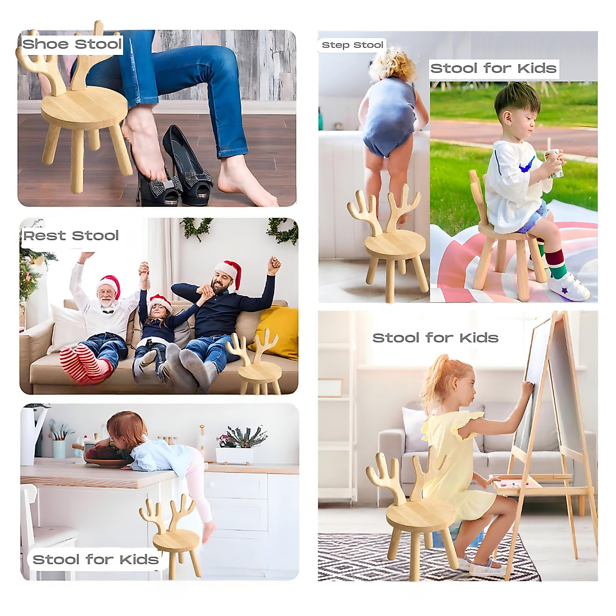LMMYBQB Solid Wood Deer Back Chairs, Household Small Chairs, Small Benches, Dining Chairs, Low stools, Shoe Changing stools