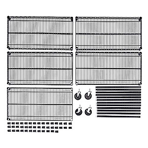 AmazonCommercial Heavy-Duty 5-Tier Steel Wire Shelving with Optional Wheels, NSF Certified, Black, 36" W x 18" D x 72" H (76'' H with wheels)
