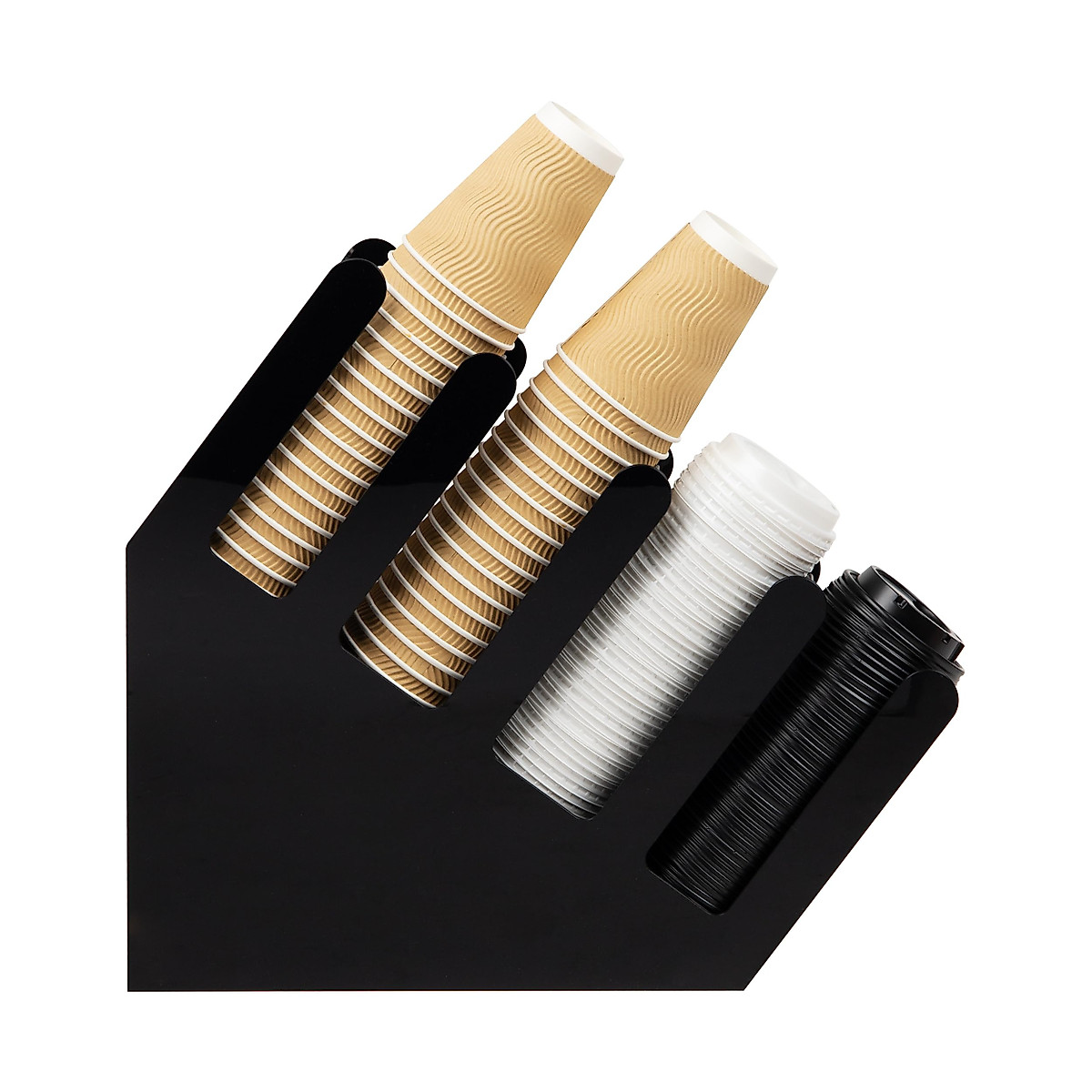 Mind Reader Fancy Cup and Lid Holder, 4 Compartment, Black Acrylic