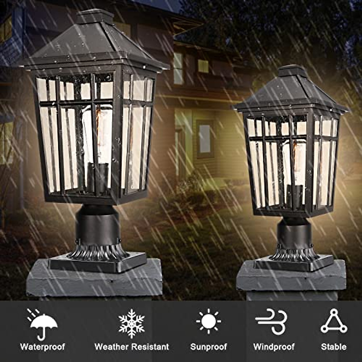 Darkaway Large Outdoor Post Lights Lamp Post Light Fixture, Waterproof Aluminum Housing with Glass, Fence Post Deck Lighting for Garden, Patio, Pathway (Black)