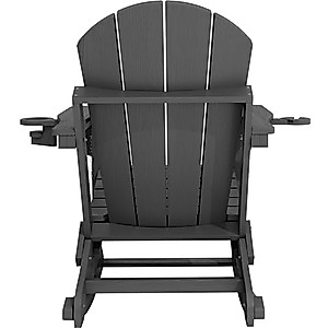 KINGYES Folding Adirondack Rocking Chair with Retractable Ottoman and Cup Holders, 4-in-1 Multifunctional HDPE Adirondack Chair for Porch, Patio, Balcony, Leaden Grey