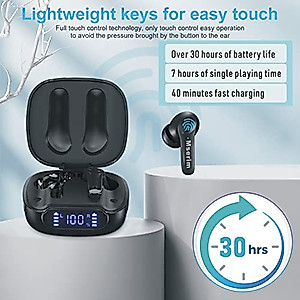 Mserim Wireless Earbuds, Bluetooth Earbuds, Clear Call Headphones with Microphone,IPX5 Waterproof Earphones,30 Hours Playtime, Voice Assistant, for iPhone Android PC Music Sport(Black)