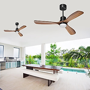 Obabala 52" Ceiling Fan with Lights Remote Control Outdoor Wood Ceiling Fans Noiseless Reversible DC Motor