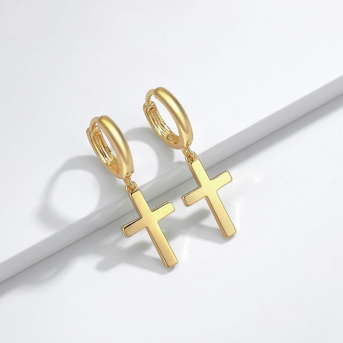 Gold Dangle Drop Hoop Earrings for Women Men Gold Plated Dainty Earrings Hypoallergenic Star Cross Huggie Hoops Jewelry for Everyday Wear