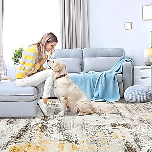 Washable Rug 8x10 Area Rugs: Abstract Rugs for Living Room Soft Non-Slip Machine Washable Area Rug Foldable Indoor Low Pile Large Rugs for Bedroom Dining Room Nursery Kitchen Office-Beige Rug 8x10