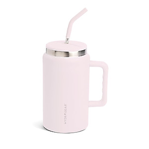 Hydragear Edge Stainless Steel Tumbler with Easy-Carry Handle and Resudable Metal Straw - 50 Oz - Pale Flamingo