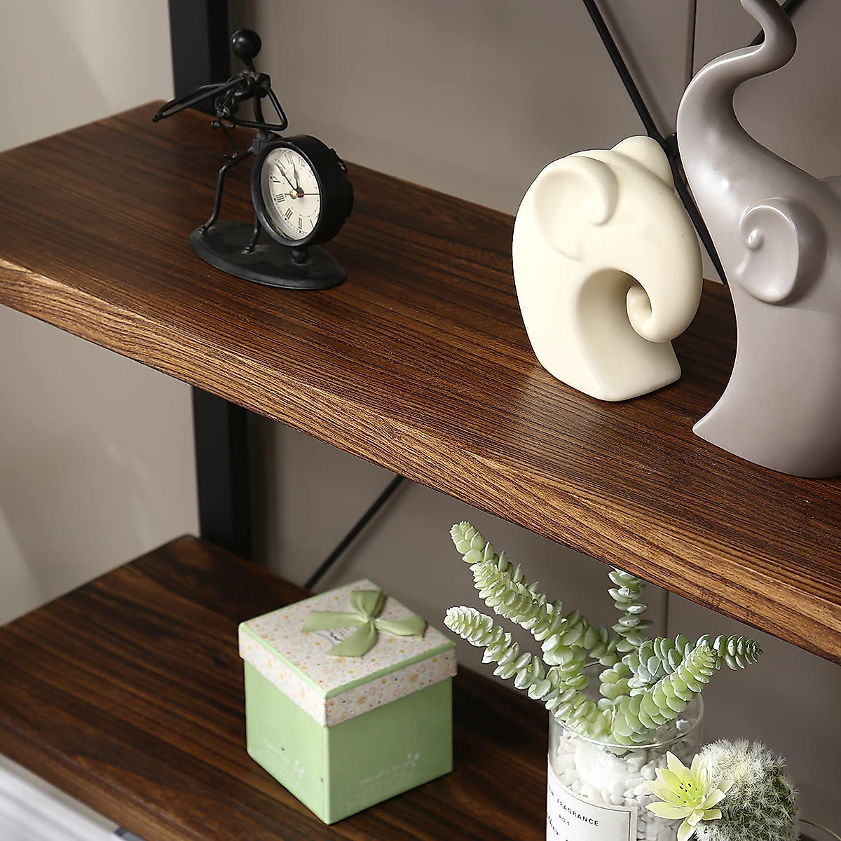 WH-AOERPUMY Solid Wood Bookshelf,4 Tier Rustic Vintage Industrial Etagere Bookcase, Open Metal and Wood Vintage Book Shelf, Retro Brown (Real Wood)(4-Tier)