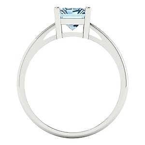 Clara Pucci 2.1 ct Emerald Cut Custom Engraving Aquamarine 4-Prong Classic Designer Solitaire Statement Ring 18K White Gold Size 7