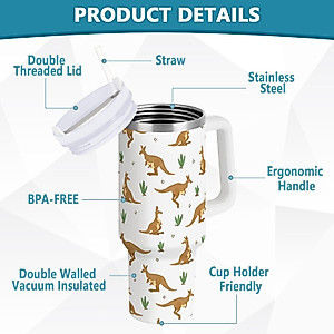 IHCVHQX Tumbler With Handle and Straw 30oz Kangaroo Cute Insulated Tumbler Cups Stainless Steel Travel Coffee Mug